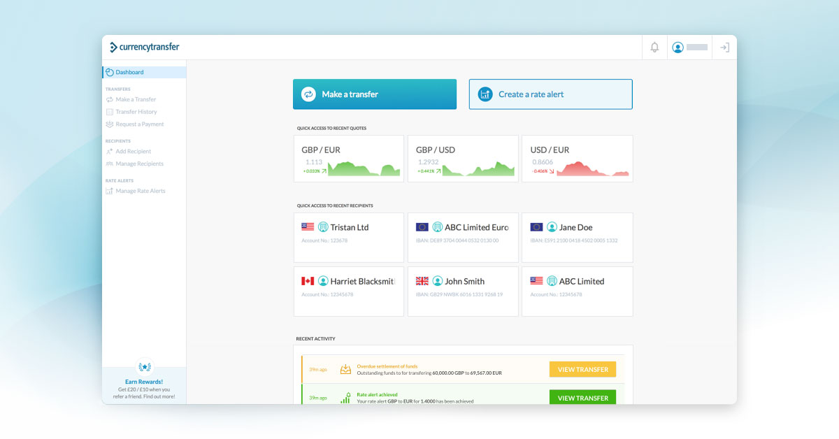 New Dashboard Features from CurrencyTransfer.com